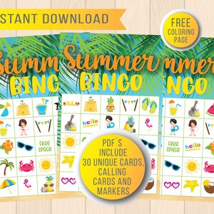 Summer Bingo Game Instant Download | Printable Activity for Summer ...