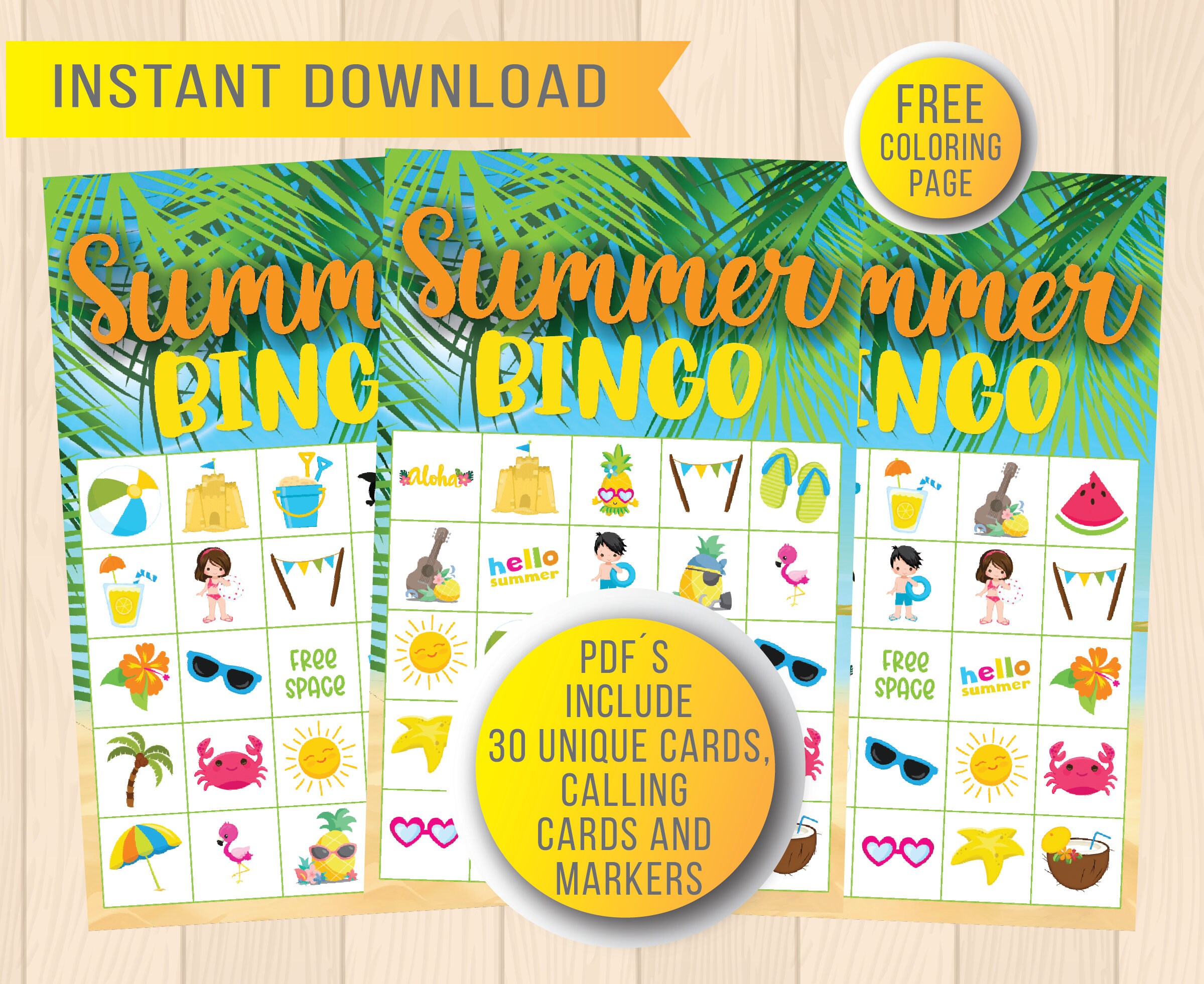 Summer Bingo Game Instant Download Printable Activity for Summer Beach ...