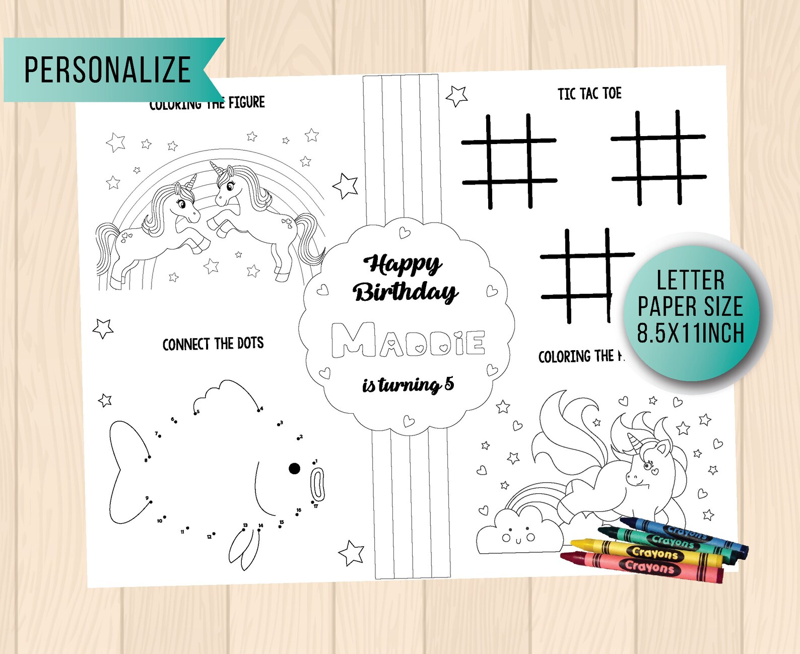 Unicorn Activity Placemat for Kids Printable Unicorn Game | Etsy