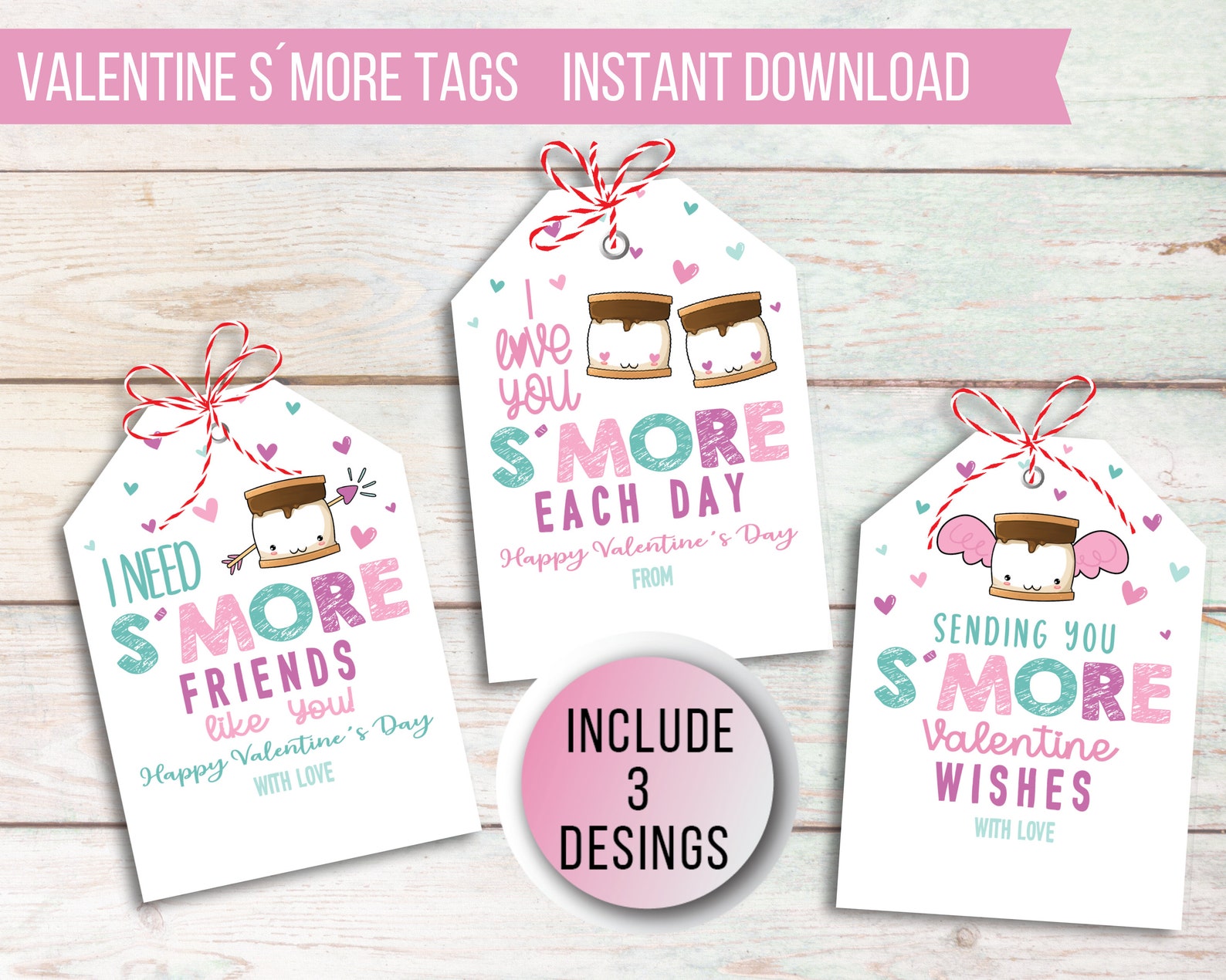 Valentine Day Tags S'more Tag Printable Valentine Favor | Etsy