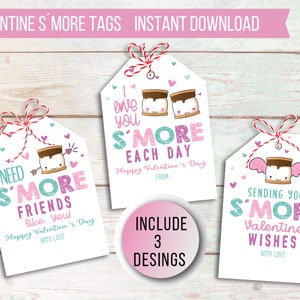 Valentine Day Tags S'more Tag Printable Valentine Favor | Etsy
