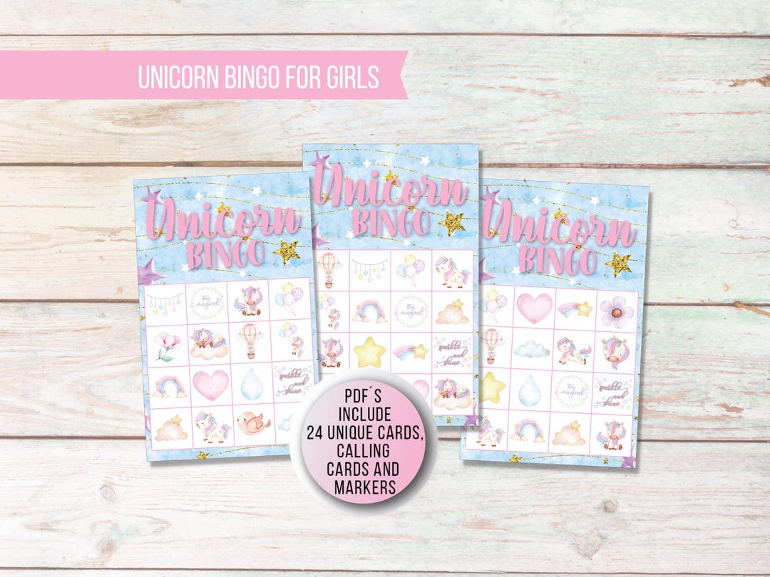 Unicorn Bingo Game, Unicorn Birthday Party Printable Bingo Cards for ...