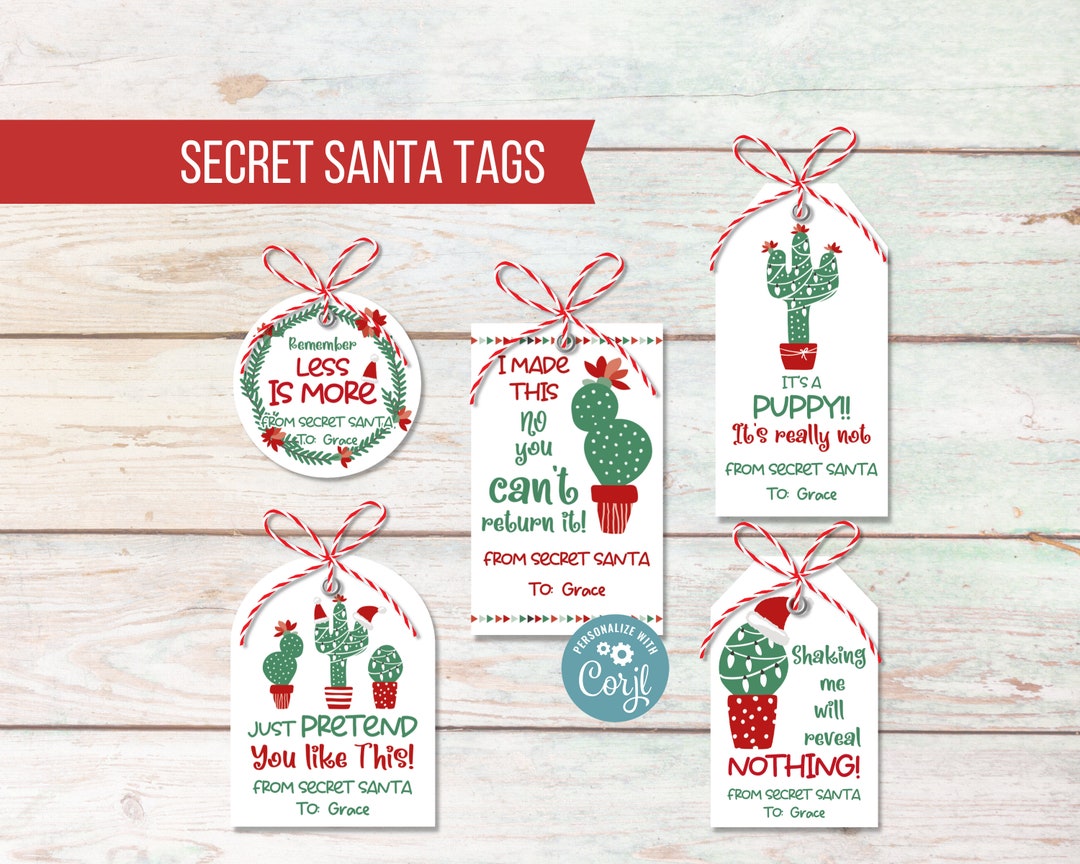 Secret Santa Gift Tags Printable | Holiday Cactus Tag Printable | Funny ...