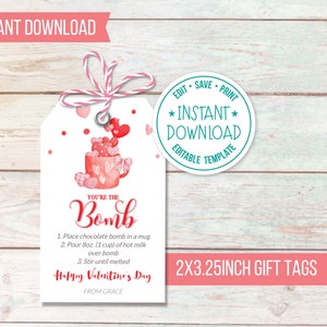 Editable Valentine You're the Bomb Printable Gift Tags, Happy ...
