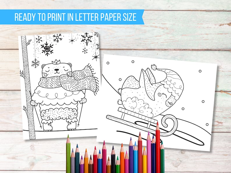 Winter Woodland Animal Coloring Page Printable Winter Forest - Etsy