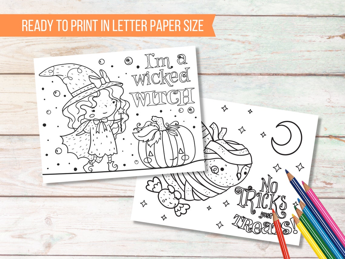 Halloween Kids Coloring Pages Printable Halloween Witch - Etsy
