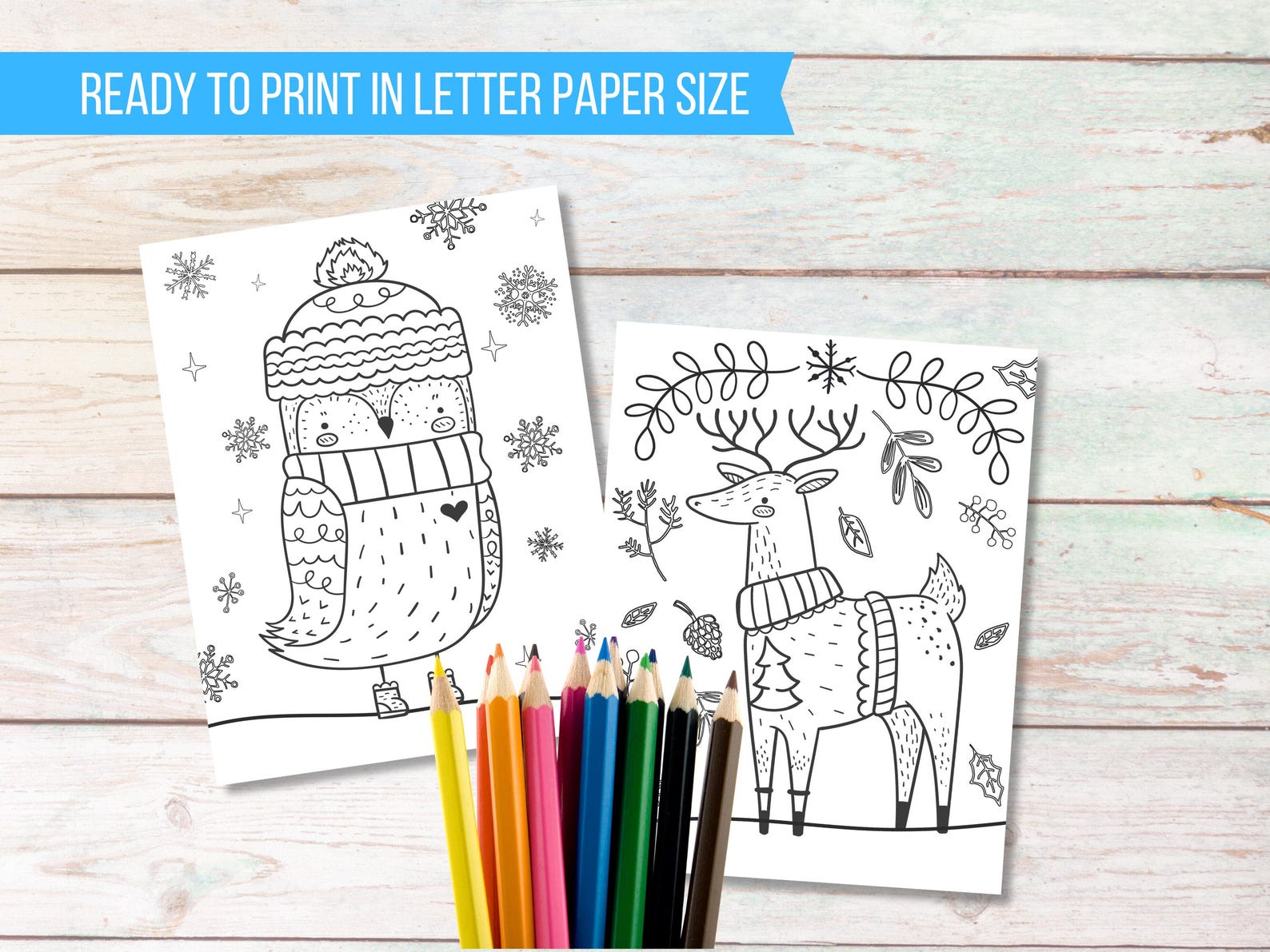Winter Woodland Animal Coloring Page, Printable Winter Forest Animals ...