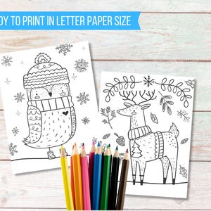 Winter Woodland Animal Coloring Page, Printable Winter Forest Animals ...