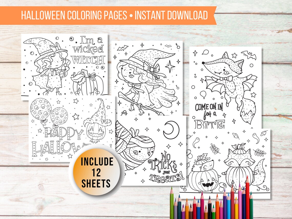 Halloween Kids Coloring Pages Printable Halloween Witch - Etsy