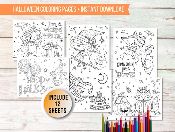 Halloween Kids Coloring Pages Printable Halloween Witch - Etsy