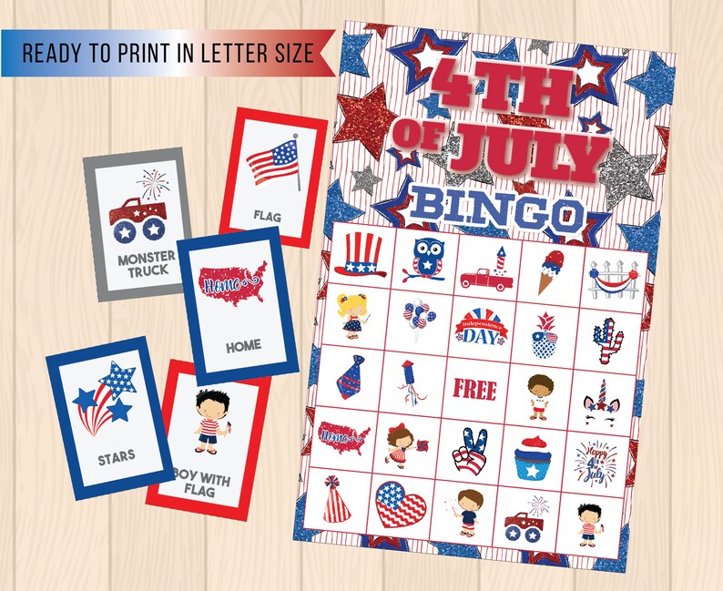 4th of July Bingo Cards Printable Bingo for Independence Day | Etsy