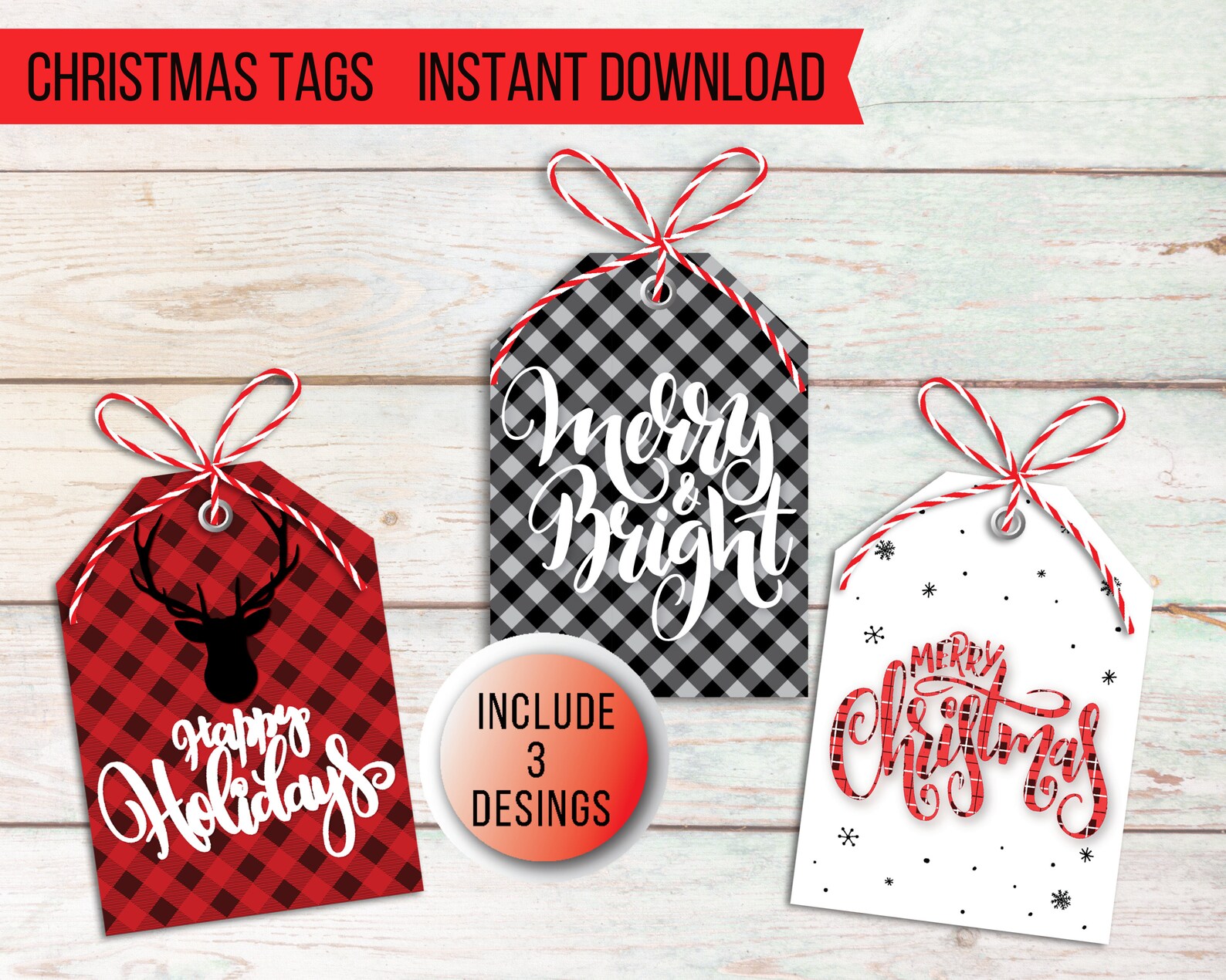 Buffalo Plaid Christmas Tags Printable Christmas Gift Tags | Etsy