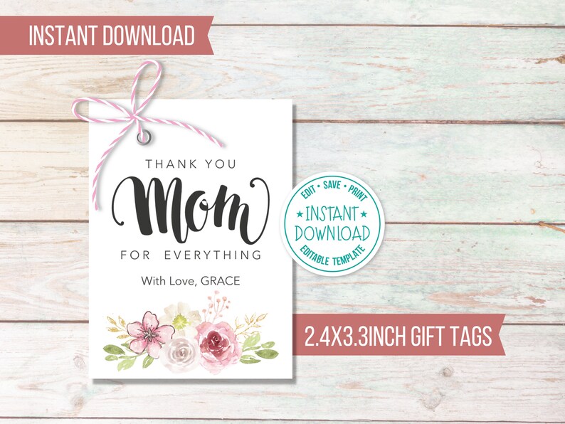 Happy Mothers Day Printable Gift Tags Best Mom Ever Editable - Etsy