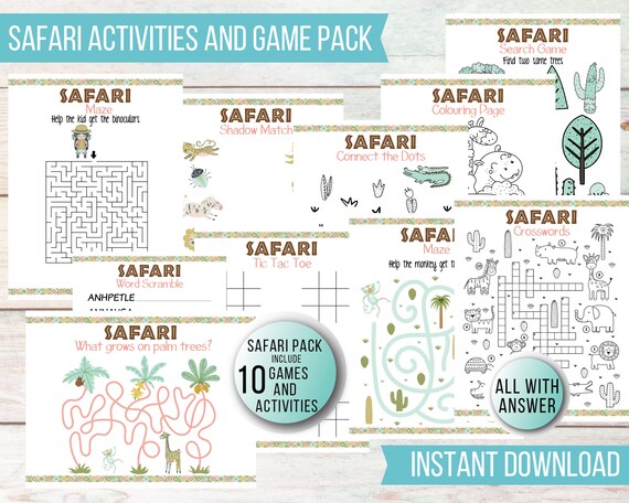 Safari Animals Party Games Kids African Animals Kids Activity - Etsy