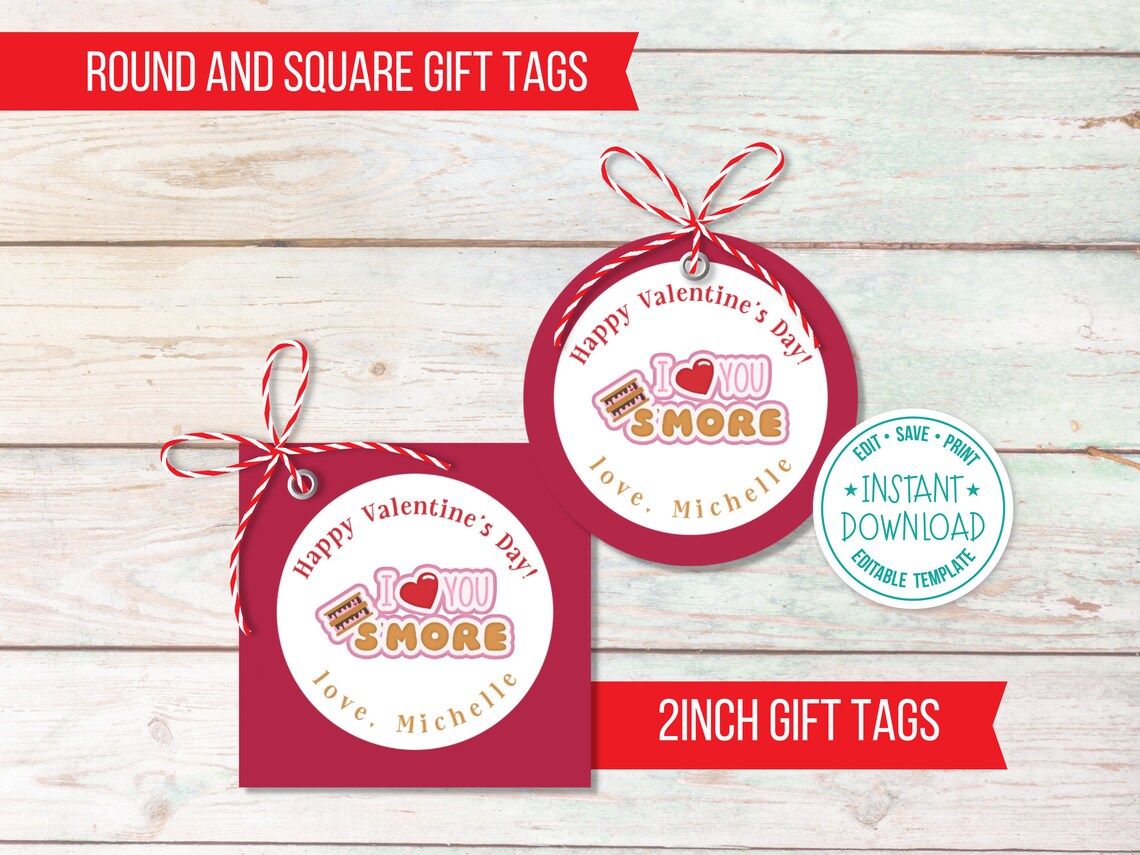 Valentine Smore Gift Tag I Love You Smore Editable PDF - Etsy