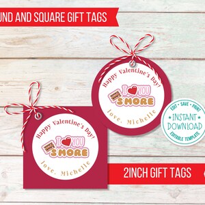 Valentine Smore Gift Tag, I Love You Smore, Editable PDF, Personalize ...
