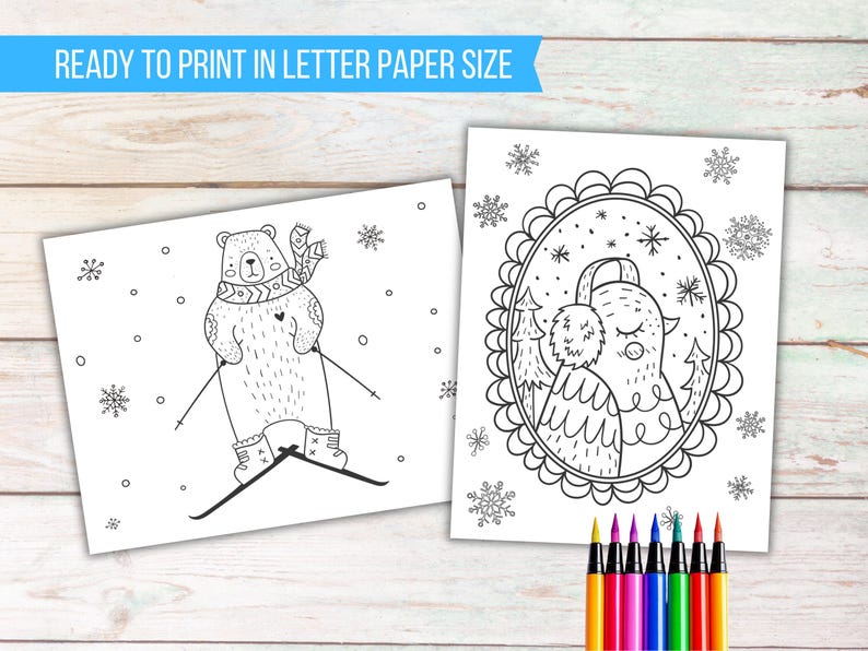Winter Woodland Animal Coloring Page, Printable Winter Forest Animals ...