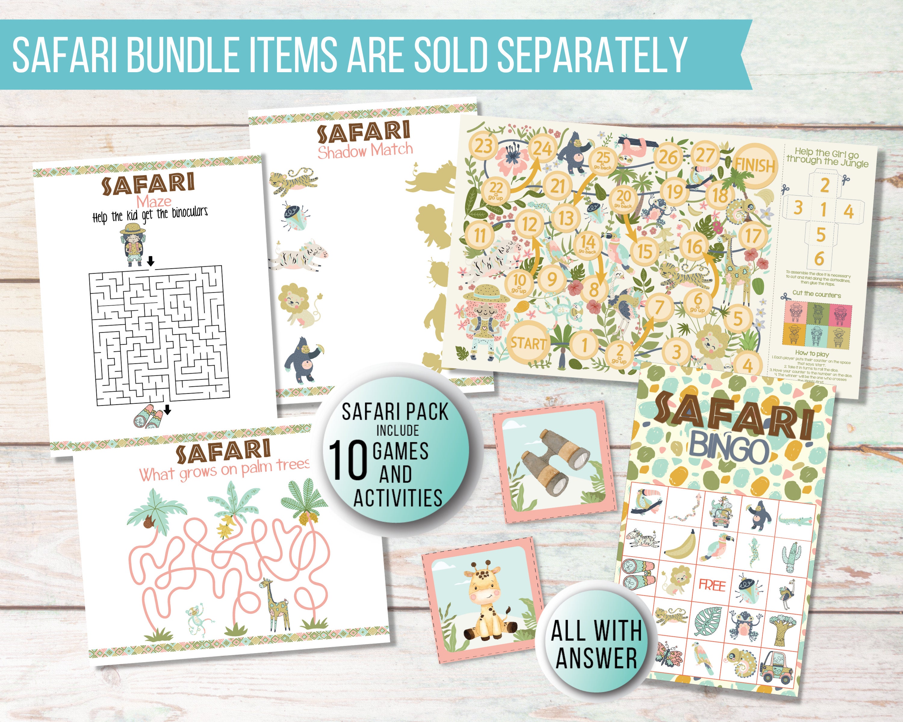 Safari Bingo Printable Game Safari Animals Party Game - Etsy