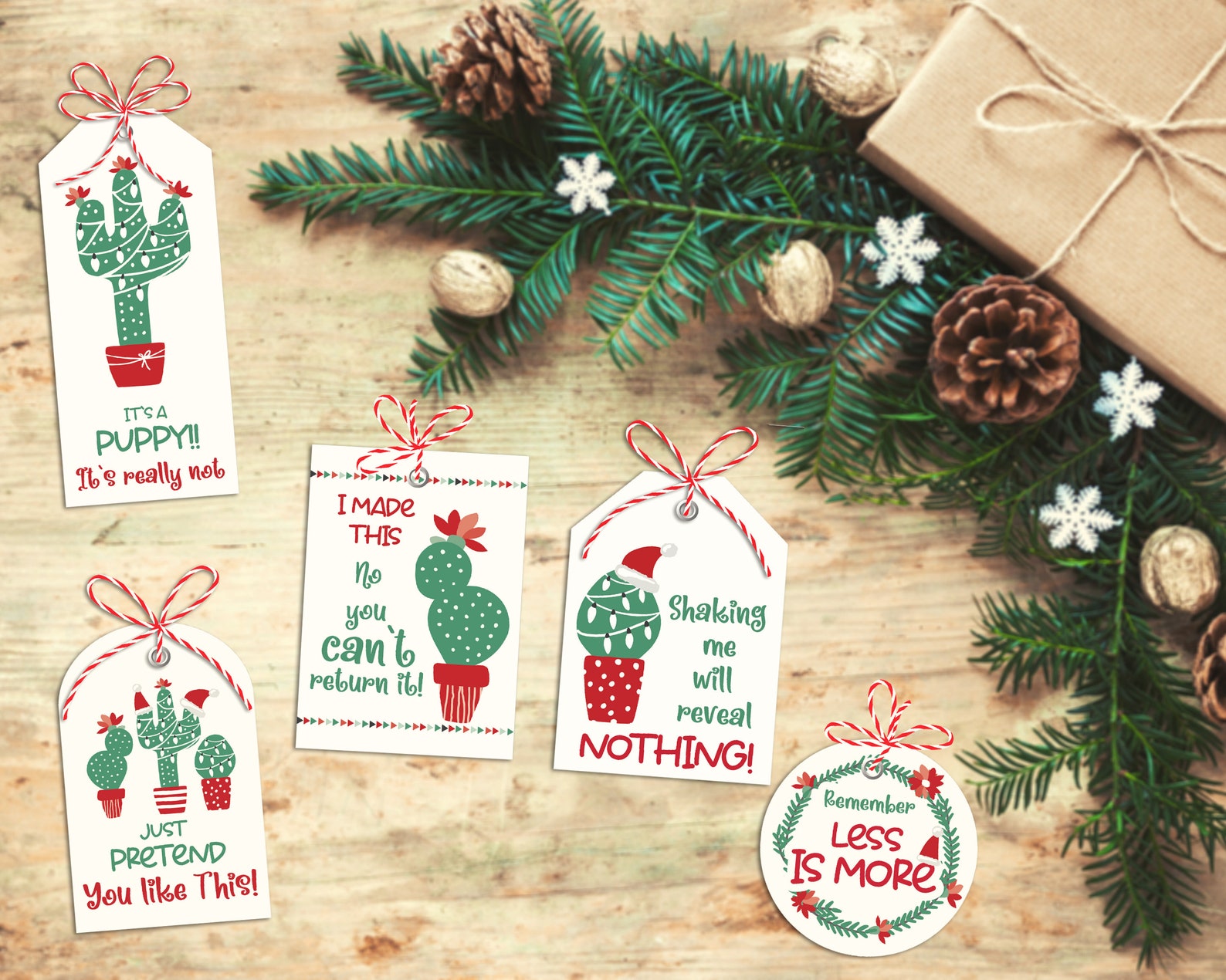 Secret Santa Gift Tags Printable Holiday Cactus Tag - Etsy