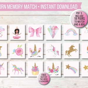Unicorn Memory Matching Game Printable Unicorn Flashcards for - Etsy