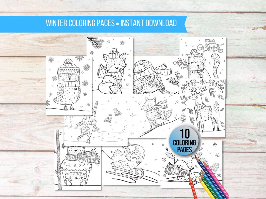 Winter Woodland Animal Coloring Page, Printable Winter Forest Animals ...