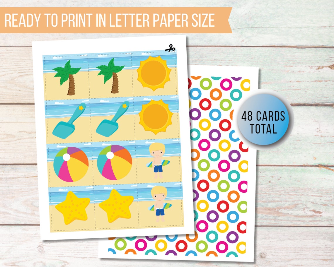 Summer Memory and Matching Game Printable Beach Memory Game | Etsy