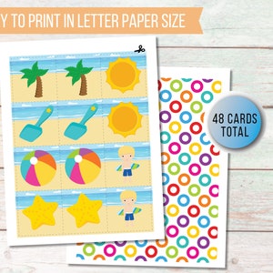Summer Memory and Matching Game, Printable Beach Memory Game, Kids ...