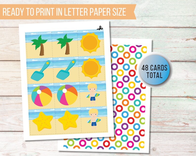 Summer Memory and Matching Game Printable Beach Memory Game | Etsy
