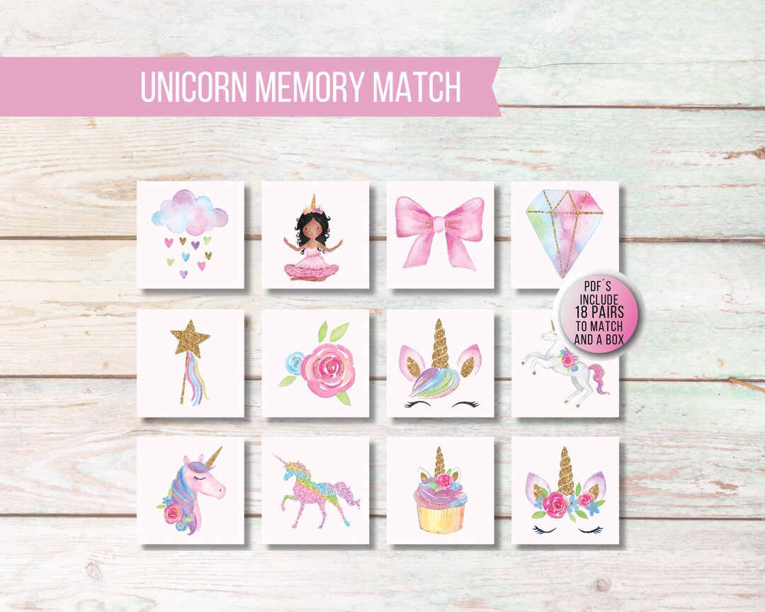Unicorn Memory Matching Game Printable, Unicorn Flashcards for Kids ...