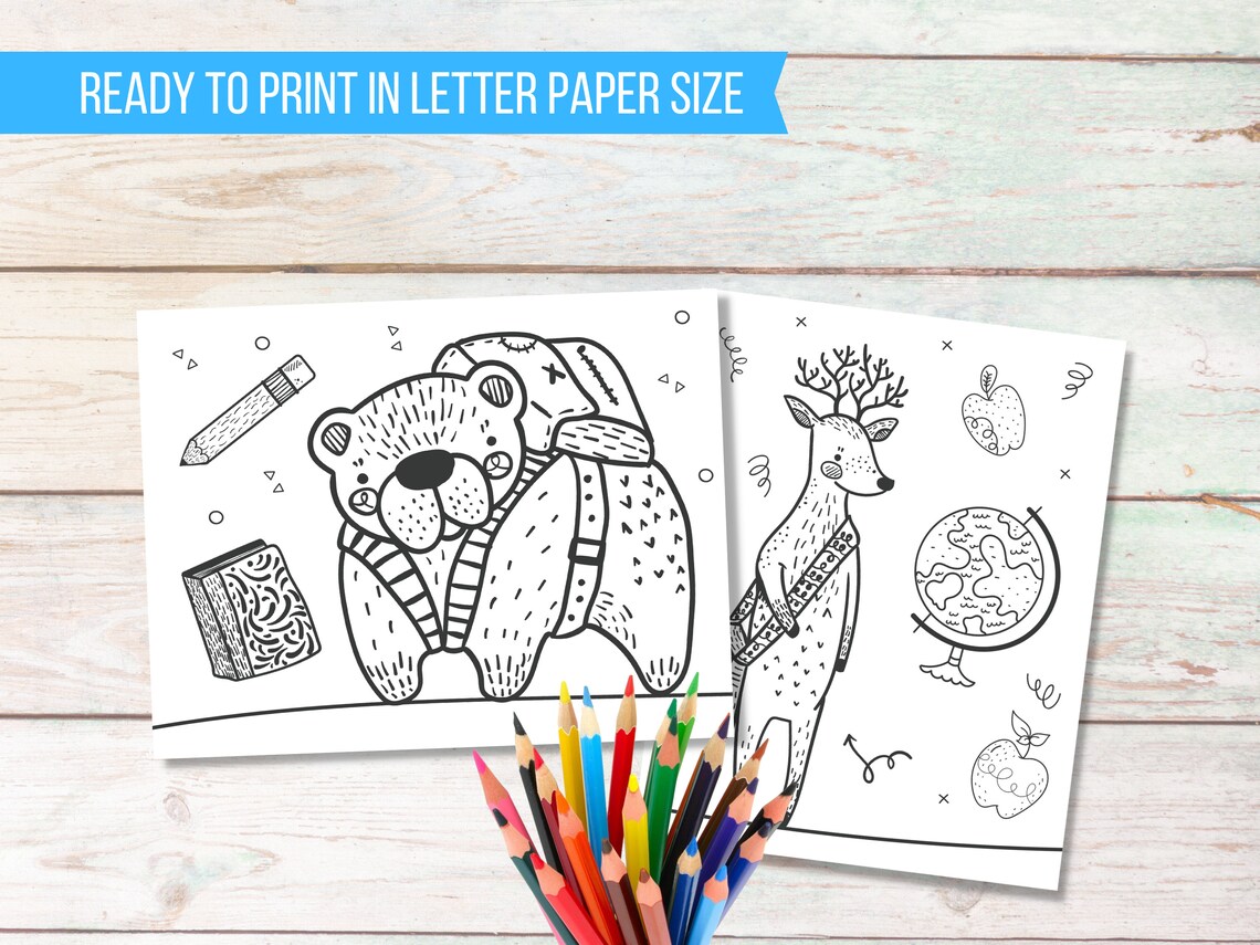 Back to School Kids Coloring Pages Kids Animal Activity - Etsy