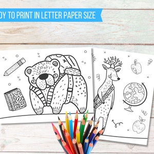 Back to School Kids Coloring Pages, Kids Animal Activity, Woodland ...