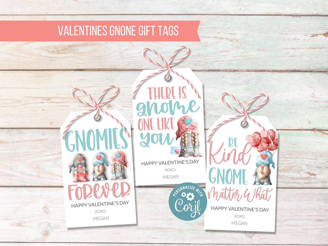 Happy Valentines Day Printable Gift Tag, Gnomes Valentine Personalized ...