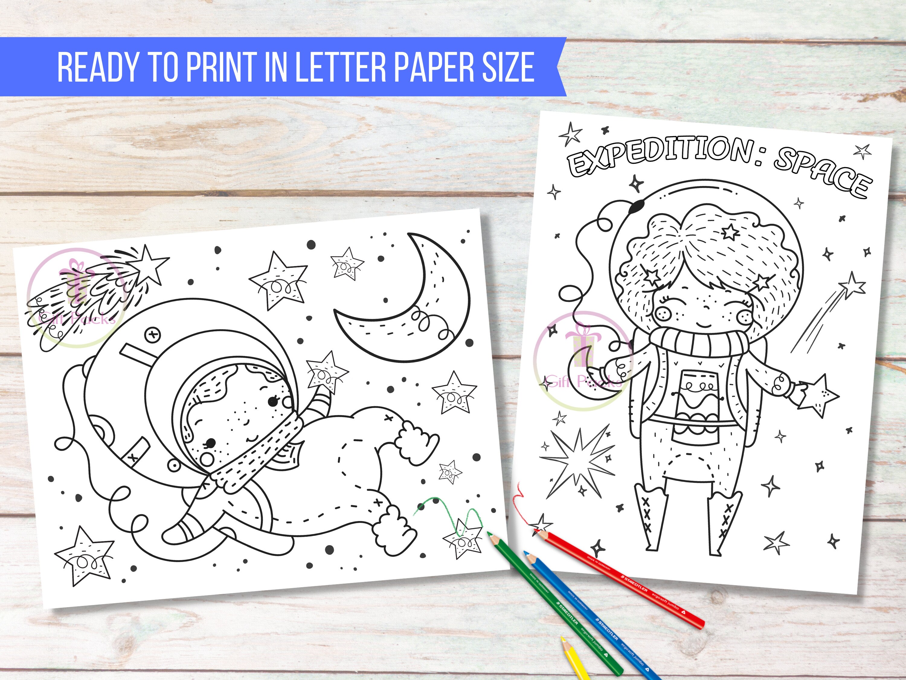 Space Coloring Pages Girl Astronaut Coloring Activity Outer - Etsy