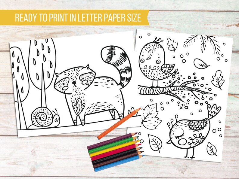 Printable Woodland Coloring Pages for Kids Kids Animal - Etsy