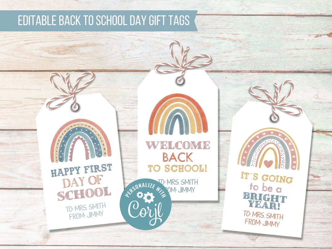 Back to School Rainbow Editable Gift Tags 1st Day of School - Etsy