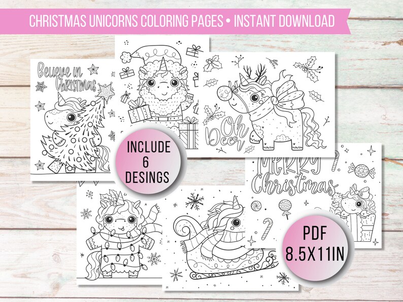 Christmas Coloring Pages Printable Holiday Unicorns Coloring | Etsy