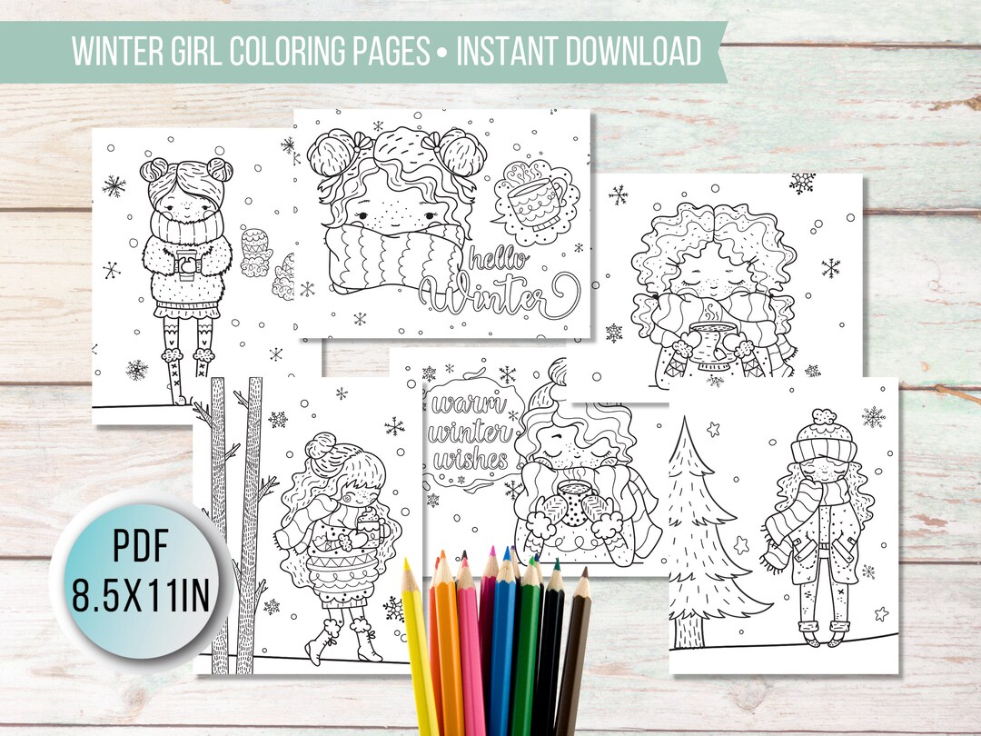 Winter Girls Kids Coloring Pages Printable Winter Kids - Etsy