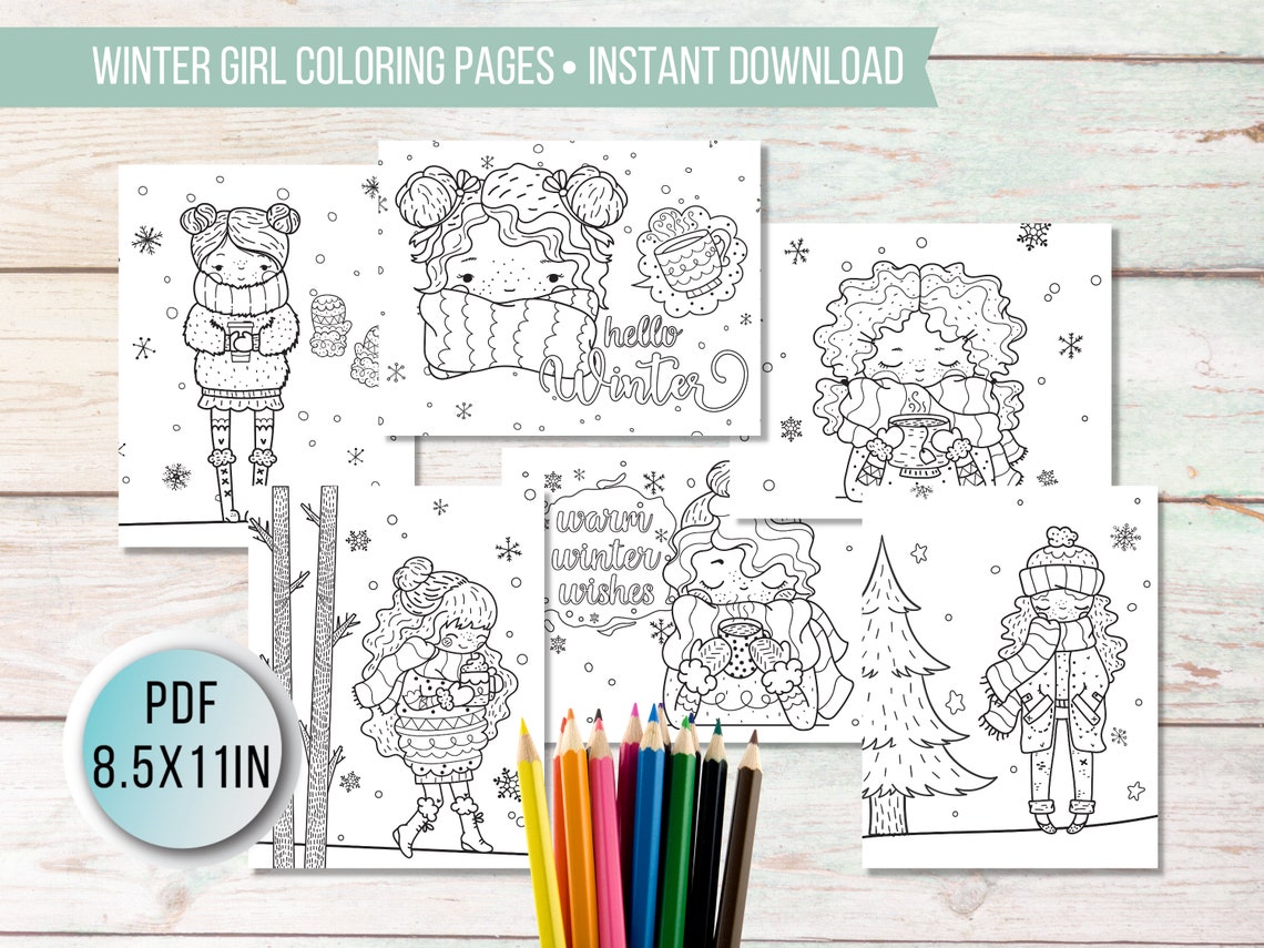 Winter Girls Kids Coloring Pages Printable Winter Kids - Etsy