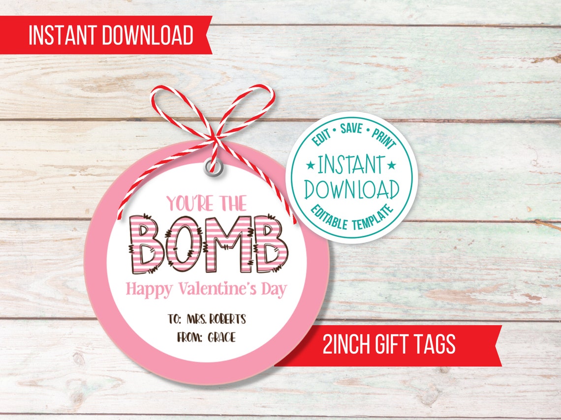 Happy Valentines Day Printable Gift Tags You're the Bomb - Etsy