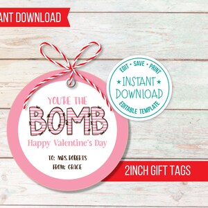 Happy Valentines Day Printable Gift Tags You're the Bomb | Etsy