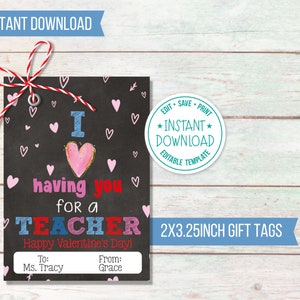 Valentine Gift Tags, Happy Valentines Day Cookie Tag, Teacher Thank You ...