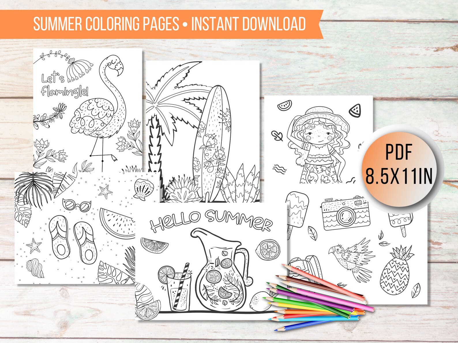Summer Coloring Page Printable Summer Kids Activity Pages - Etsy