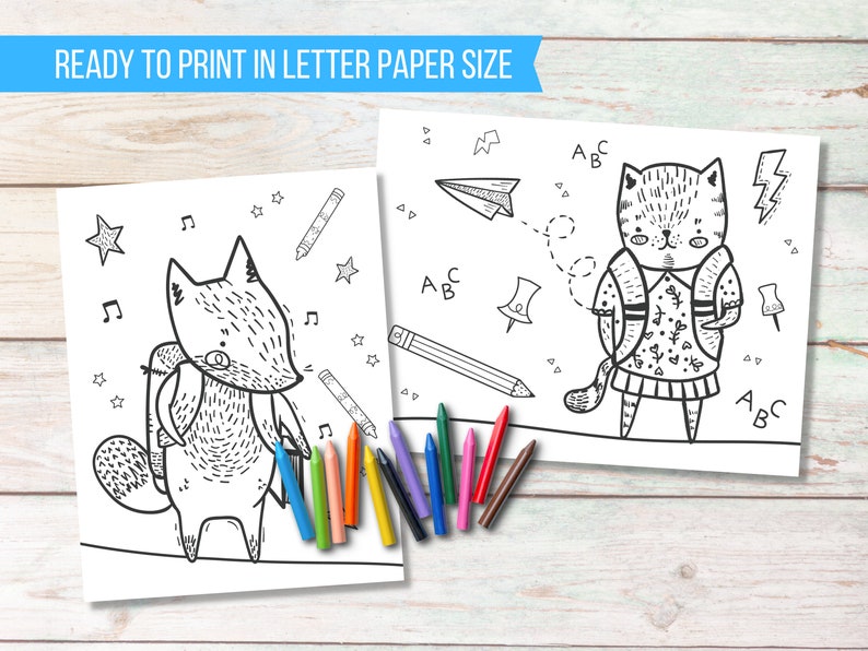 Back to School Kids Coloring Pages Kids Animal Activity - Etsy