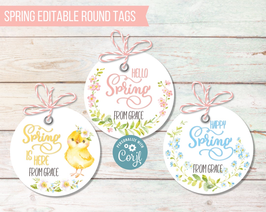 Happy Spring Editable Gift Tags, Cute Chicken, Cookie Packaging, Floral ...