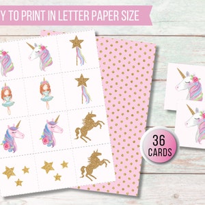 Unicorn Memory Matching Game Printable, Unicorn Flashcards for Kids ...