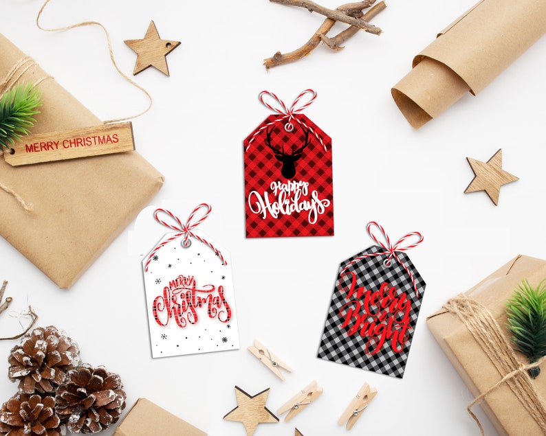 Buffalo Plaid Christmas Tags printable Christmas Gift Tags | Etsy