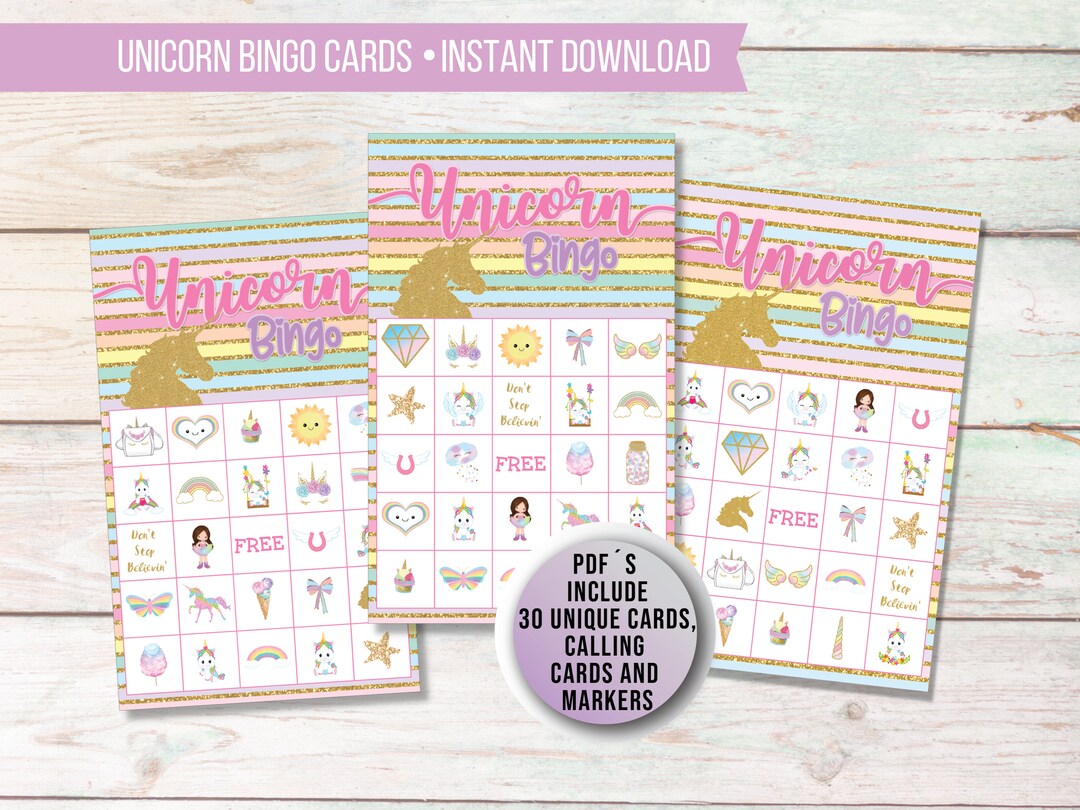 Unicorn Bingo Game for Kids Printable, Unicorn Birthday Party Printable ...
