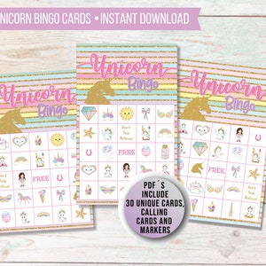 Unicorn Bingo Game for Kids Printable, Unicorn Birthday Party Printable ...