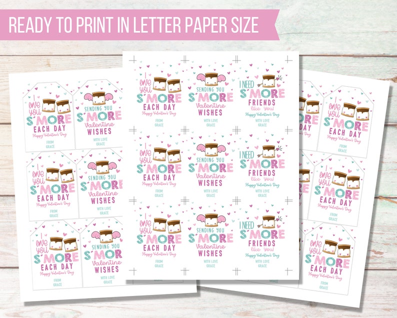 Valentine Day Tags Smore Tag Printable Valentine Favor Tags - Etsy