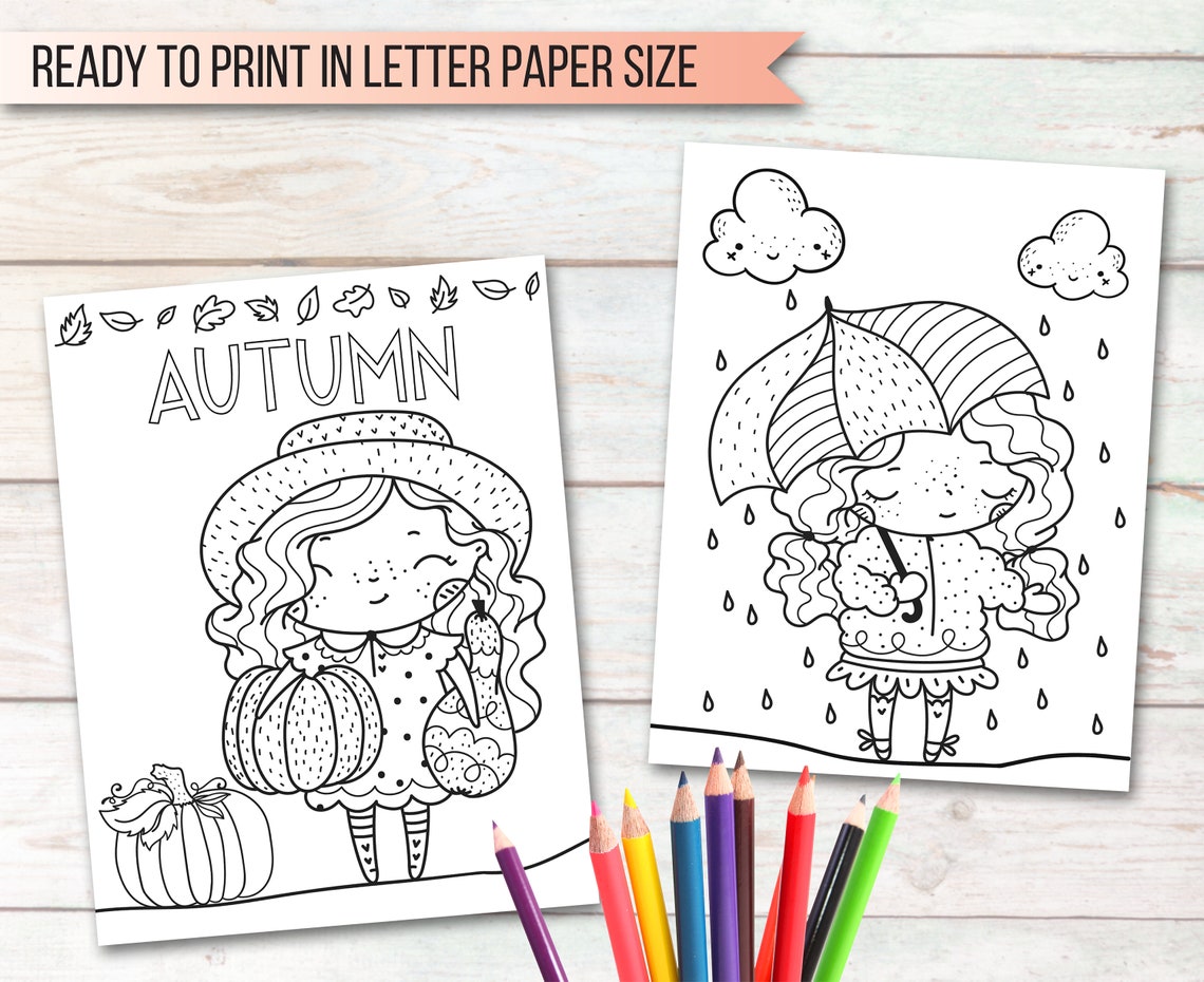 Autumn Coloring Pages for Kids Printable Fall Coloring Pages | Etsy